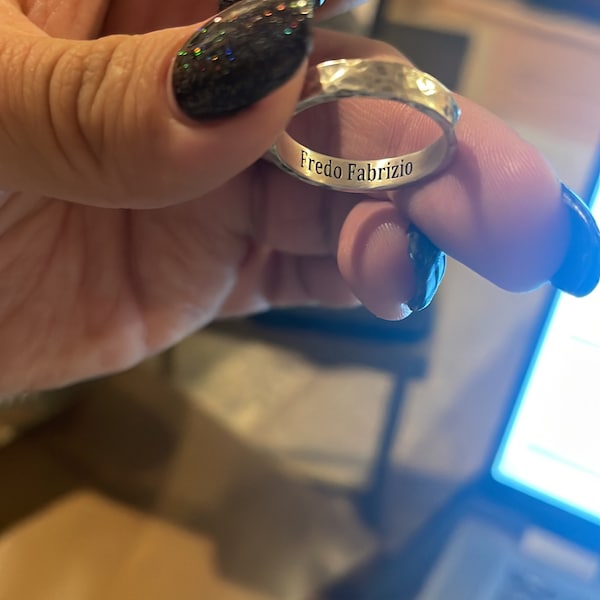 Engraved Ring Personalized Message Ring 4mm Hammered Ring Sterling ...