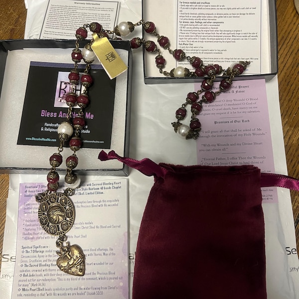 Jesus Mary Tween Hearts Rosary-peach Moonstone&vintage Bronze Prayer ...