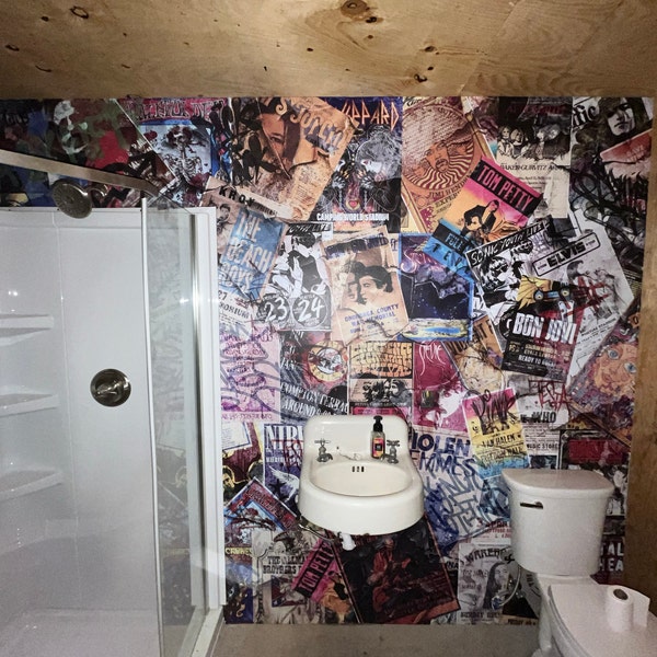 Retro Music Posters Collage Peel and Stick Wallpaper Wall Mural Rock ...