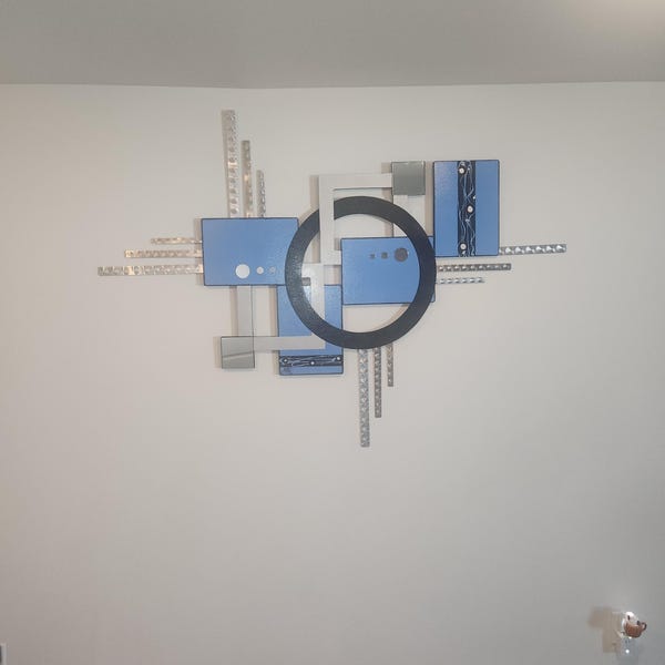 Colorful Contemporary Abstract Wood and Metal Table Sculpture, Unique ...