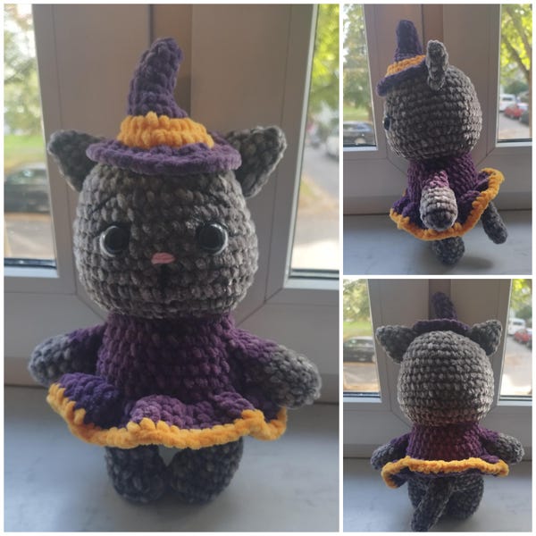 DIY Crochet Kitten Witch PATTERN PDF - Easy Amigurumi Kitten Witch ...