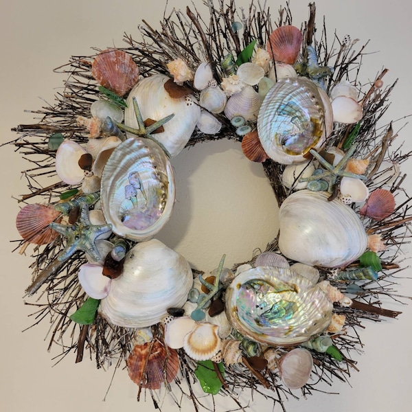 All Natural White Seashell, Sand Dollar, Abalone Wreath 19in - Etsy