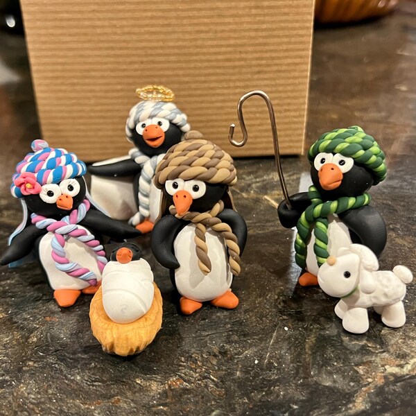 Penguin Nativity Set: Handcrafted, Unique, Polymer Clay Figurines ...
