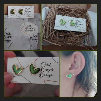 Triple Drop Black and Gold Translucent Stone Effect Earrings Handmade ...