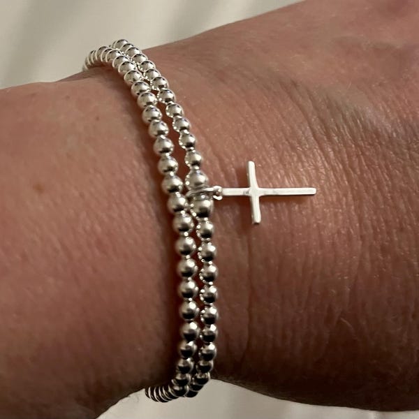 925 Sterling Silver Cross Charm Bracelet, Religious, Sterling Silver ...
