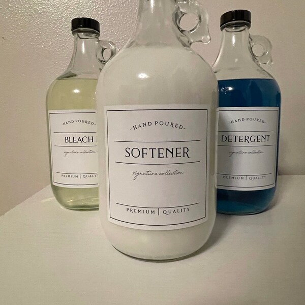 Set of 3, CLEAR 1/2 Gallon Laundry Jugs - Detergent, Softener + Bleach ...