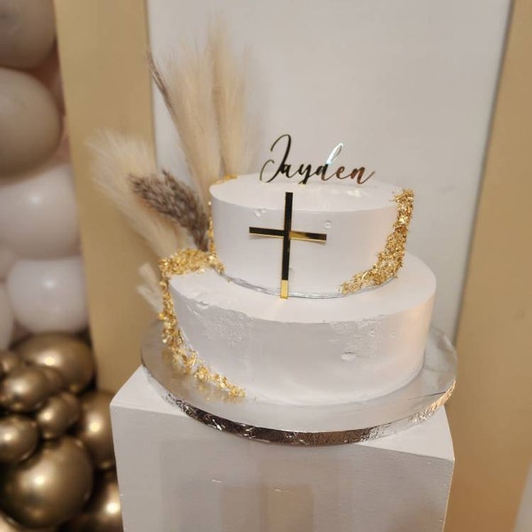 Custom Name and Cross Cake Topper, 2 Piece Cake Topper, Holy Communion ...