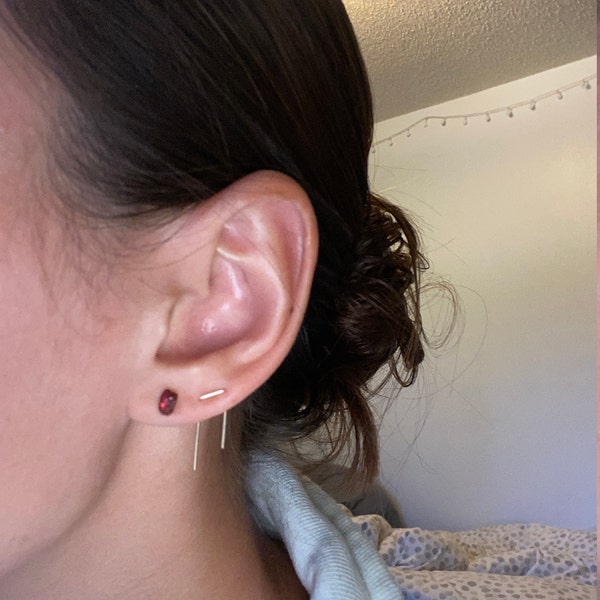 Double Piercing Earrings-threader Earrings-double Lobe Earrings-double ...