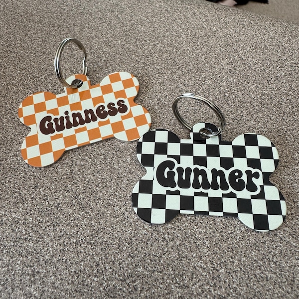Checker Pet Tag - Customizable Dog ID With Retro Checkerprint Theme ...