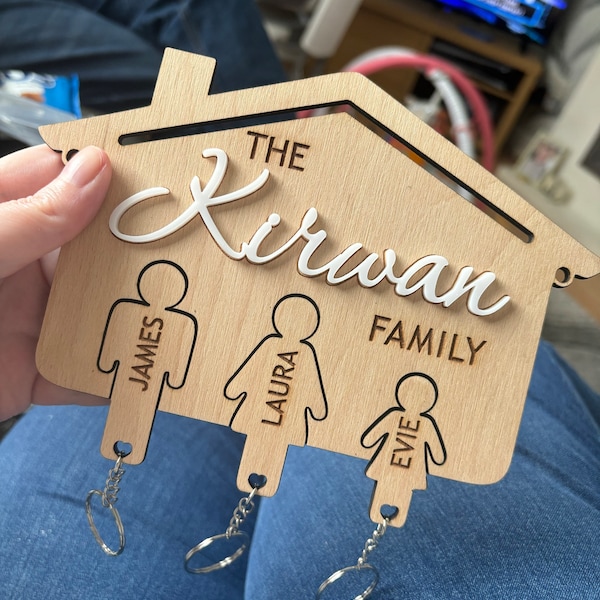 Personalized Wooden Key Rack With Family Members – Custom Wall Mount ...
