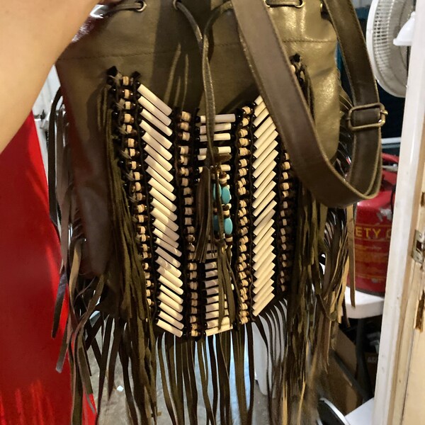 Fringed Leather Bag,green Olive Leather Purse, Boho Fringe Bag - Etsy