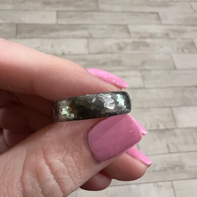 8mm Black Meteorite Sandblasted Wedding Ring Black Obsidian - Etsy