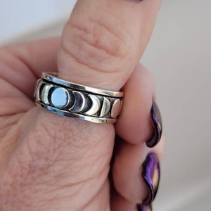 Moon Phase Spinner Ring for Women, Sterling Silver Crescent Moon Ring ...