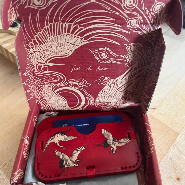 Engraved Crane Leather Card Holder: Personalized Slim Wallet - Etsy