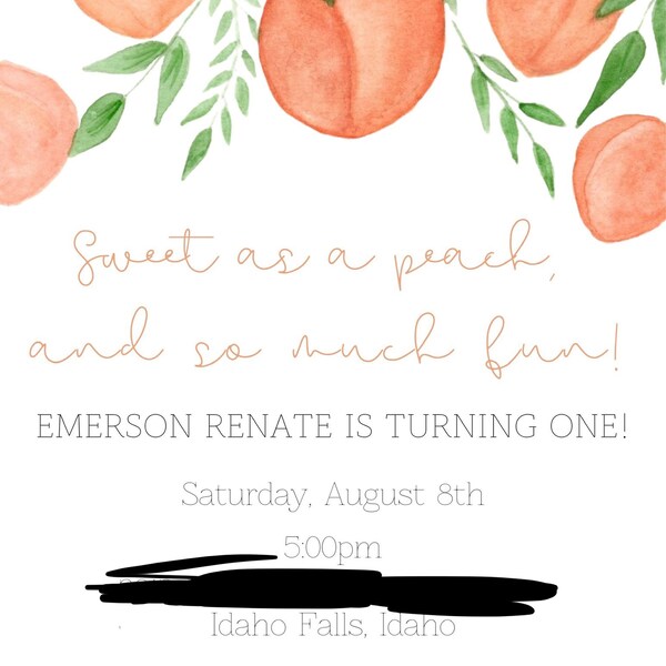 Customizable Peach Birthday Invitation, Sweet as a Peach Invitation ...