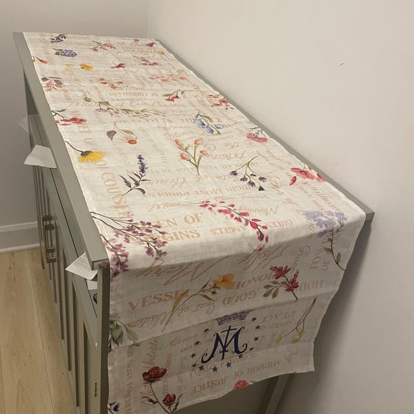 Marian Table Runner With Spring Flowers (cotton, Poly) | Catholic Home ...