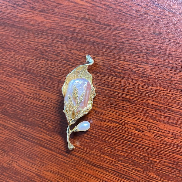 Golden Baroque Pearl Pin,light Purple Freshwater Pearl,leaf Branch ...