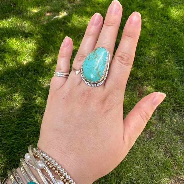 Turquoise Ring Natural Stone Big Turquoise Ring Custom Ring Maximalist ...