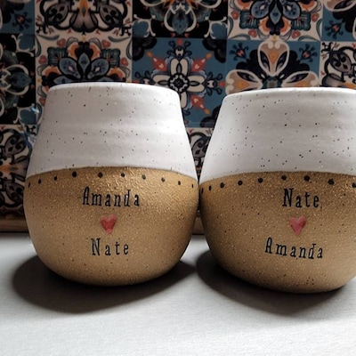 Pottery Handmade Wine Cups With Names Personalized Wedding Glasses ...