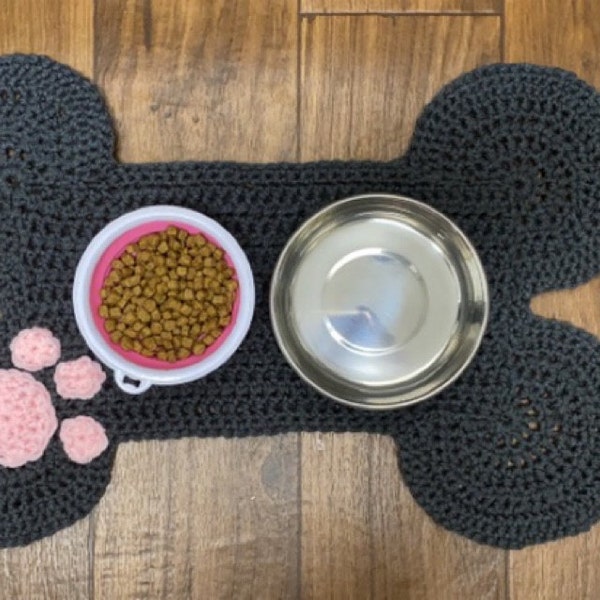 Crochet PATTERN - Dog Bone Pet Placemat, Dog Mat With Paw Print, Pet ...