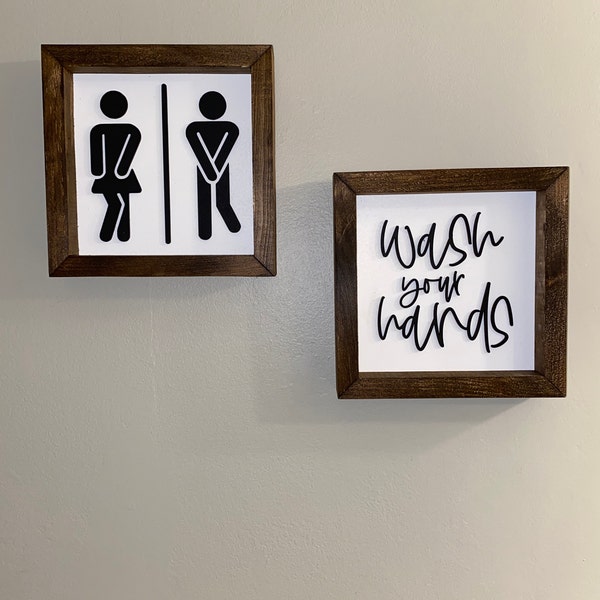 Wash Your Hands Brush Your Teeth Signs, Wall Decor, Shelf Decor, Wood ...
