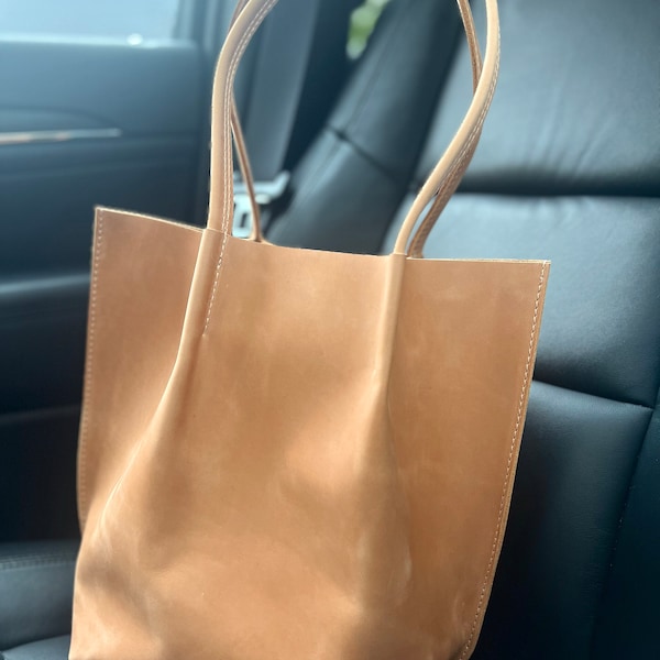 Cognac Leather Tote, Tote Leather Bag, Leather Tote Bag, Small Tote Bag ...