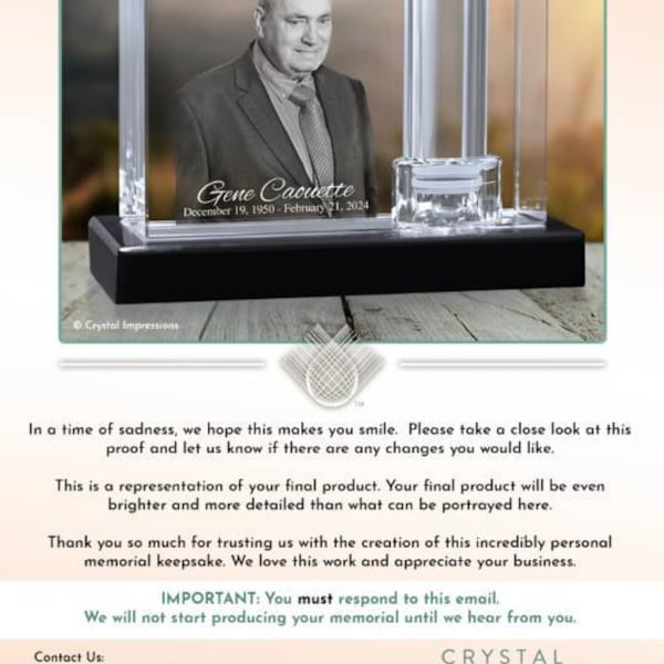 Custom Crystal Urn With 3D Picture Holds Ashes - Personalized Cremains ...