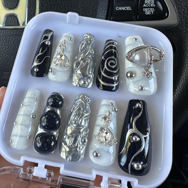 3D Flower Freestyle Medium Almond Press on Nails, Ombre Nail | Red ...
