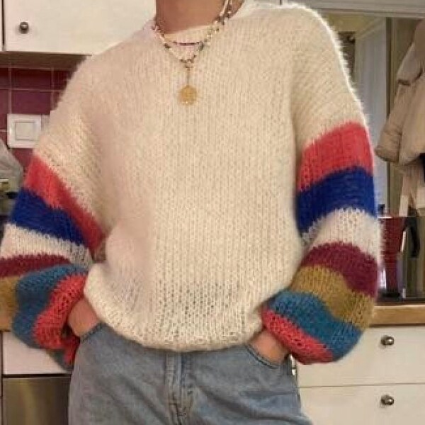 JOY 2 Oversized Rainbow Pullover, Hand Knit Jumper, Hand Knit Chunky ...