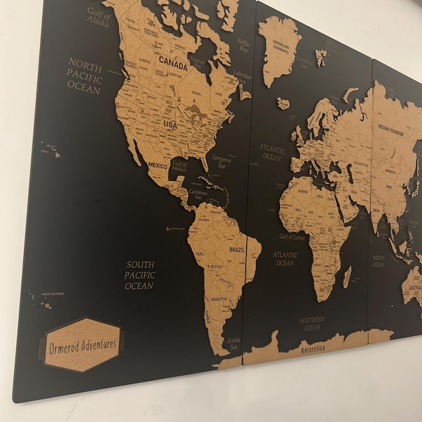 World Map Push Pin Wall Art With FREE Pins, Cork World Map Board ...