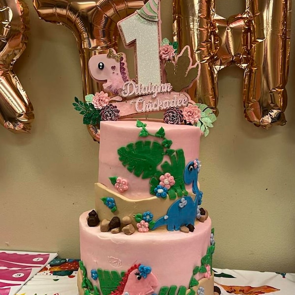 Pink Dinosaur Cake Topper,dinosaur Birthday Party,dinosaur Theme Party ...