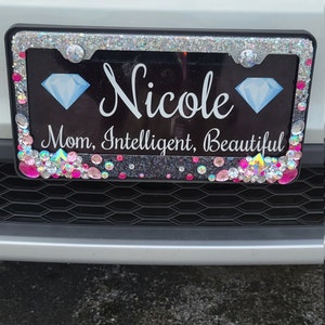 Ombre Bling License Plate Frame Black and Silver Big Crystals and ...