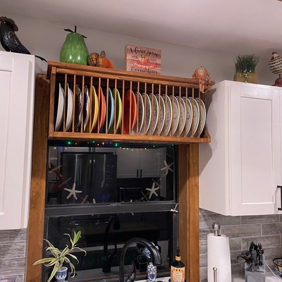 Under Cabinet Wood Plate Dish Rack Cabinet Shelf Kitchen Plates ...