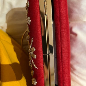 Gold Prom Clutch Purse, Bag With Solitaire Diamond Embroidery, Mirror ...