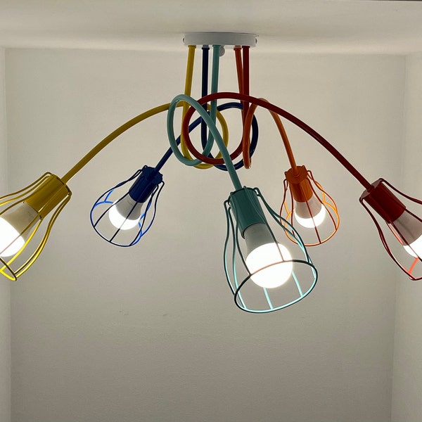 5 Colored Cage Lights Branching Semi Flush Mount Ceiling Light Fixture ...