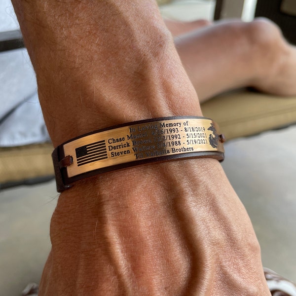 Custom Military Memorial Leather Bracelet, KIA Remembrance Gift for ...
