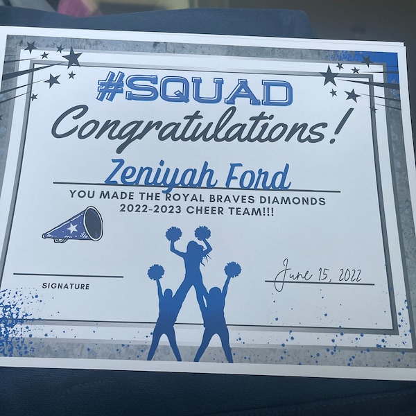 Congratulations You Made the Cheer Team Squad Printable Certificates ...
