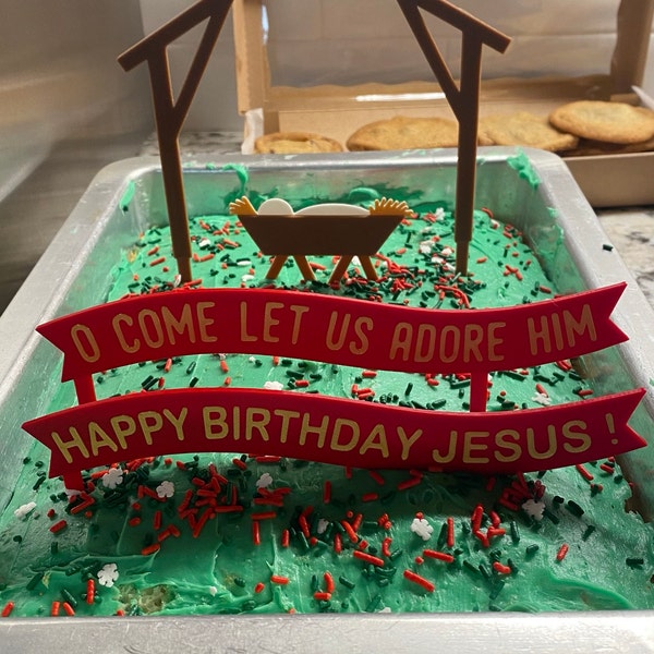 Christmas Nativity Cake Topper Set: 'O Come Let Us Adore Him' Banner - Etsy