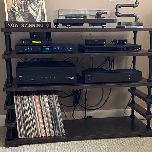 Audio Rack With Adjustable Oak Shelves / Record Player Stand / Media ...