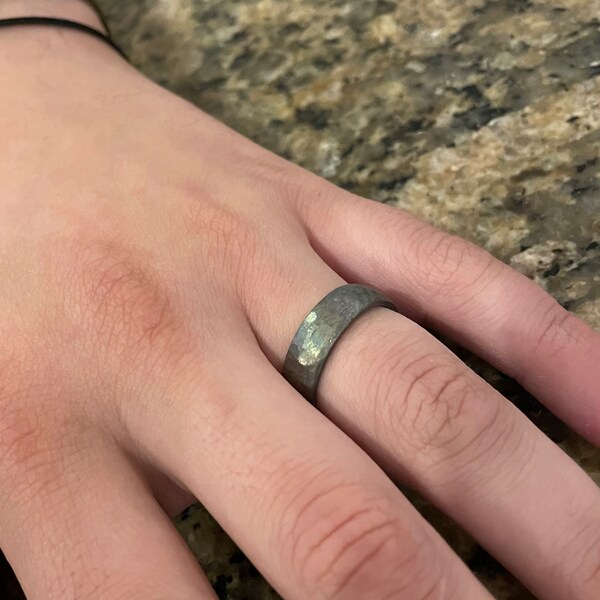 Oxidized Titanium Wedding Ring | Hand Forged | Hammered Ring | Rustic ...