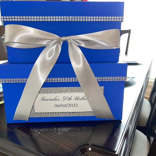 Navy Card Box Centerpiece (mid-size), Blue 2 Tier Shower or Birthday ...