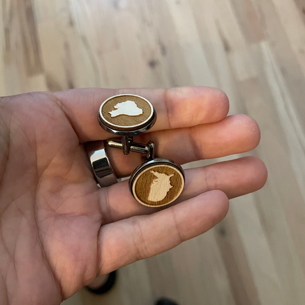 YOUR COUNTRY Wood Cufflinks. Laser Engraved. Wedding, Men's, Groomsmen ...