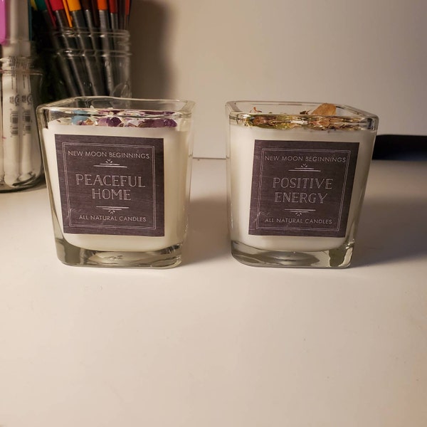 Positive Energy Candles - Crystal & Herb Candle - Soy Aromatherapy ...