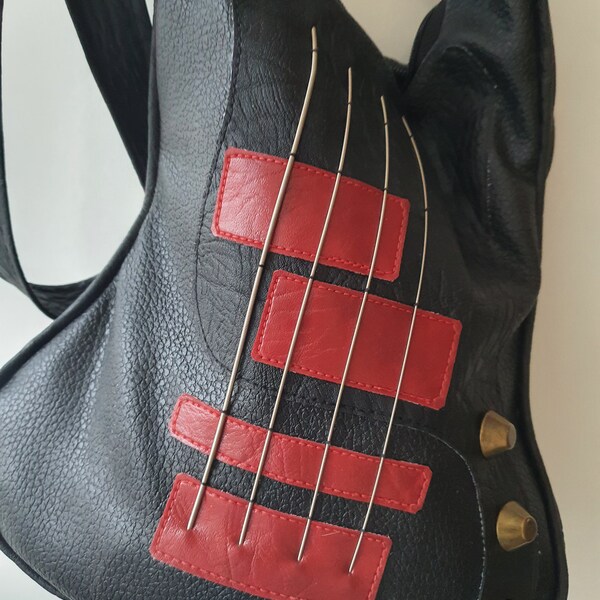 Unique Black Purse, Guitar Shaped Handbags Faux Leather, Handmade ...