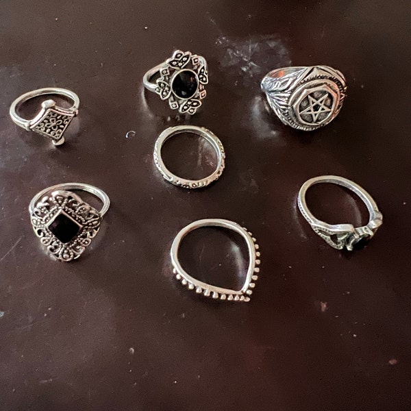 The Gothic Witchcraft 12pc Stacking Ring Set With Black Onyx Wire ...