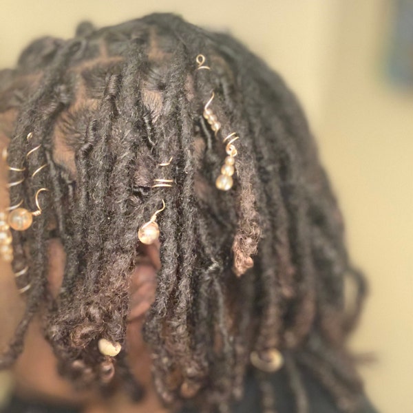 Loc Jewelry Gold Coils W/amber Glass Beads Set of 4 Dread/braid Charms ...