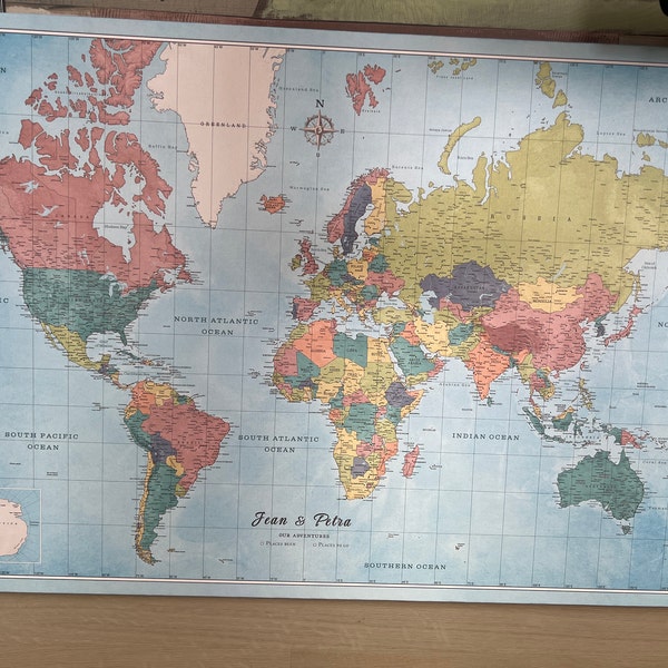 Personalized World Map - Push Pin Map - Pinboard Cork - Canvas Print ...