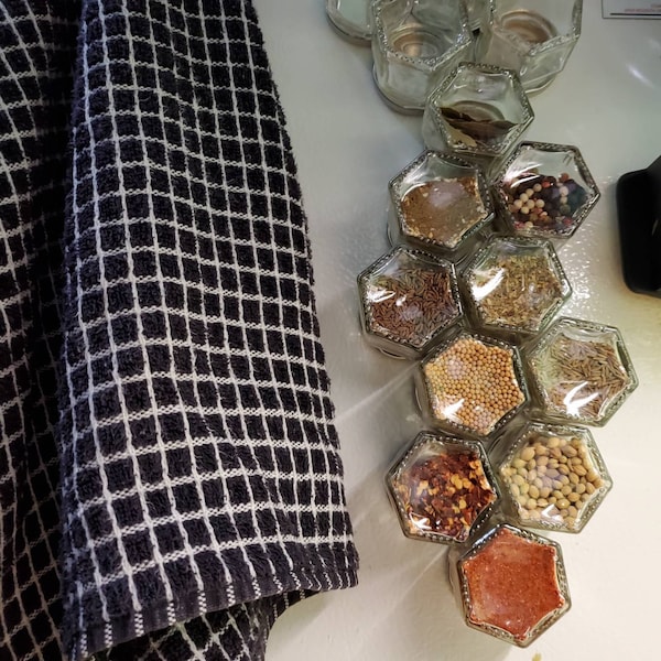 Magnetic Spice Rack by Gneiss Spice | 24 Small Empty Hexagon Glass Jars ...