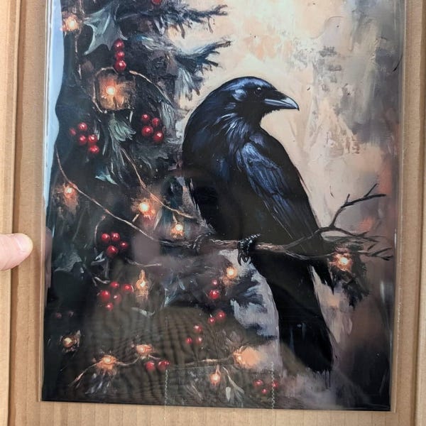 Gothic Raven on Christmas Tree Print, Vintage Christmas Wall Art ...