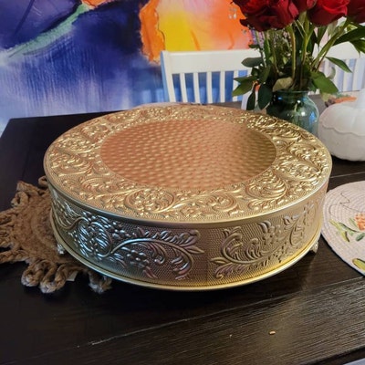 18 Embossed Round Cake Plateau, Gold Cake Stand, Metal Cake Stand, Cake ...
